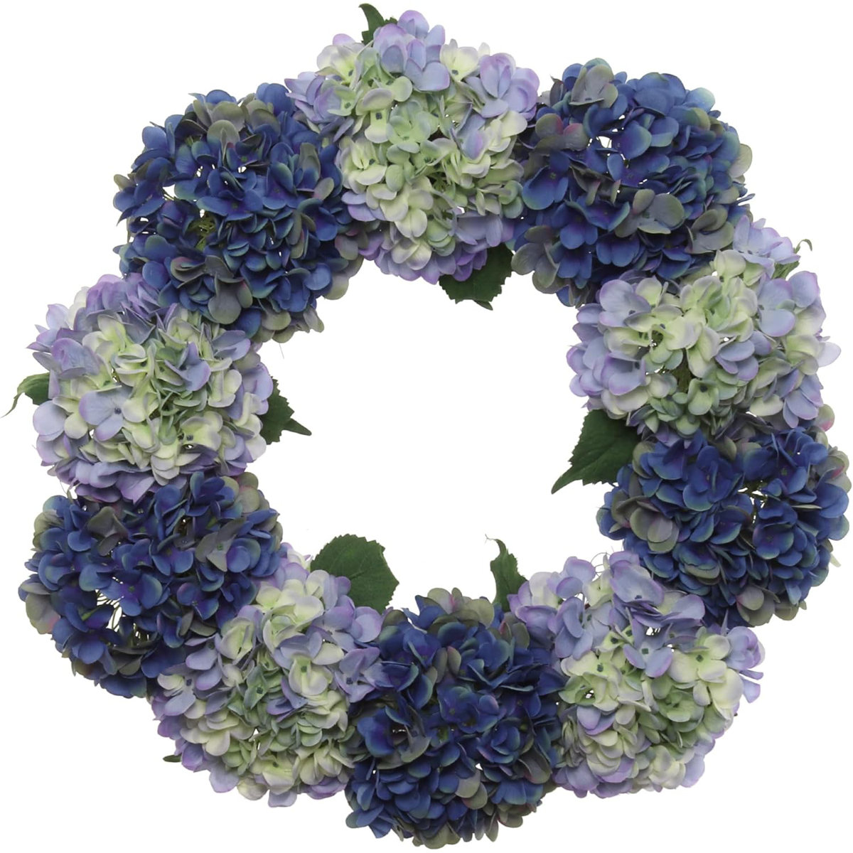 Primrue 24" Mixed Blue Hydrangea Wreath - Grapevine Ring, Artificial ...